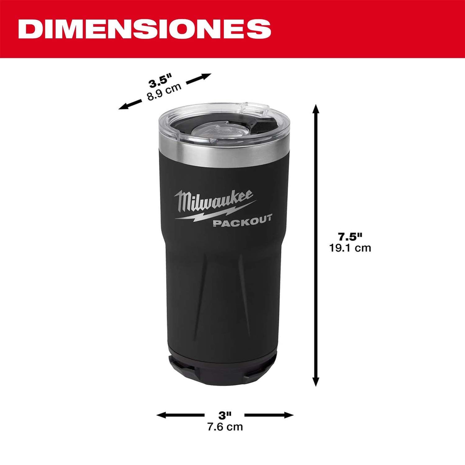 Termo de 590ml (20 oz) negro PACKOUT™ Milwaukee 48-22-8392B — Alcorsa ...